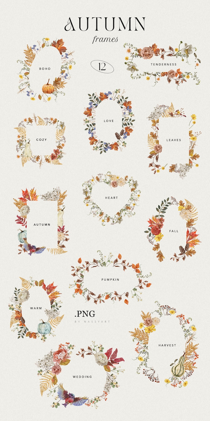 Watercolor Wildflower Wreath Clipart Dainty Floral Frame Fall - Etsy