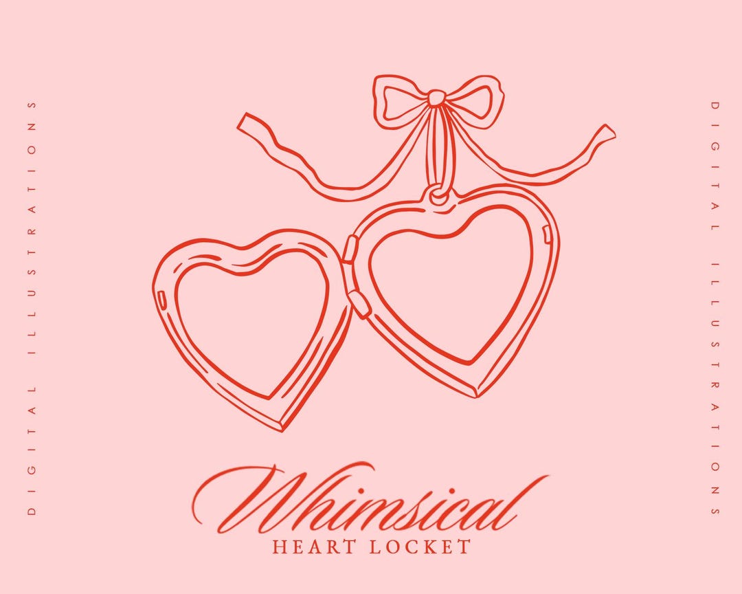 Hand Drawn Heart Locket Clip Art SVG - Ribbon Bow Love Locket PNG ...