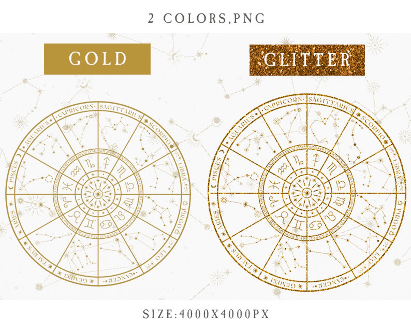 Zodiac Wheel Constellations Clipart, Celestial Map, Horoscope Circle ...