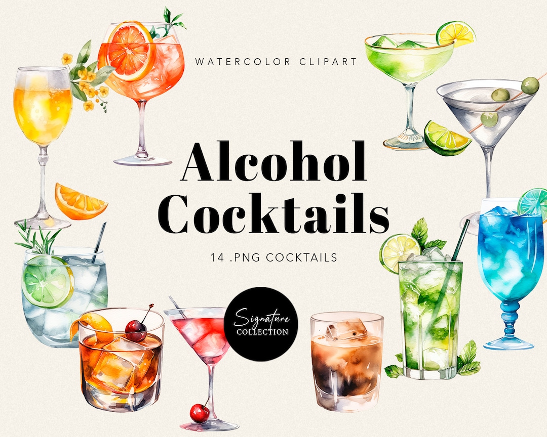 Watercolor Signature Alcohol Cocktails, Wedding Bar Menu Drinks ...