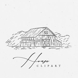 Cottage House Line Art - Farmhouse Wedding Clipart - Country Farm House ...