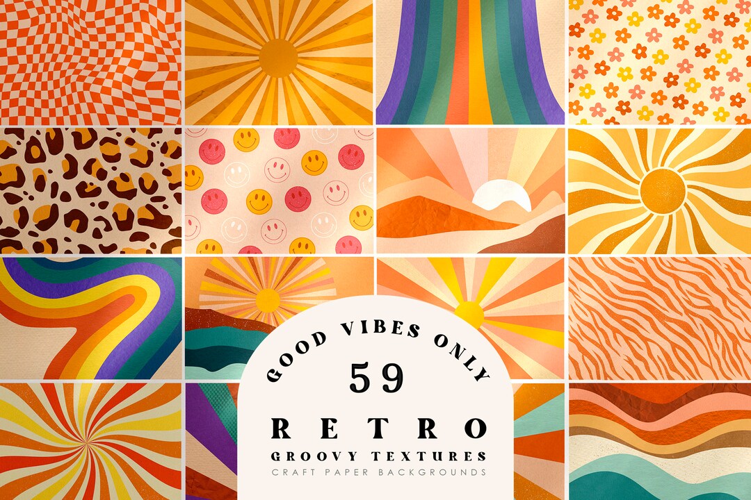 Retro Digital Paper Hippie 60s 70s Abstract Landscape Texture Vintage ...