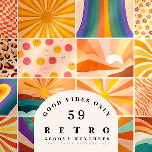 Retro Digital Paper Hippie 60s 70s Abstract Landscape Texture Vintage ...