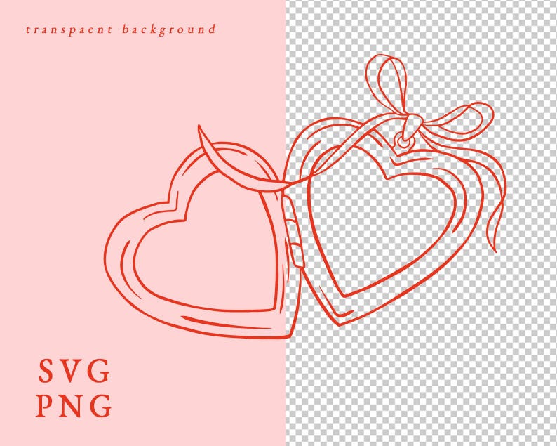 Hand Drawn Heart Locket Clip Art SVG - Ribbon Bow Love Locket PNG ...
