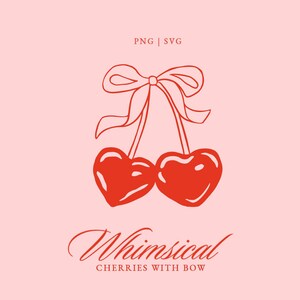 Coquette Cherries SVG - Cherry Bow Ribbon SVG - Cute Cherry Outline ...