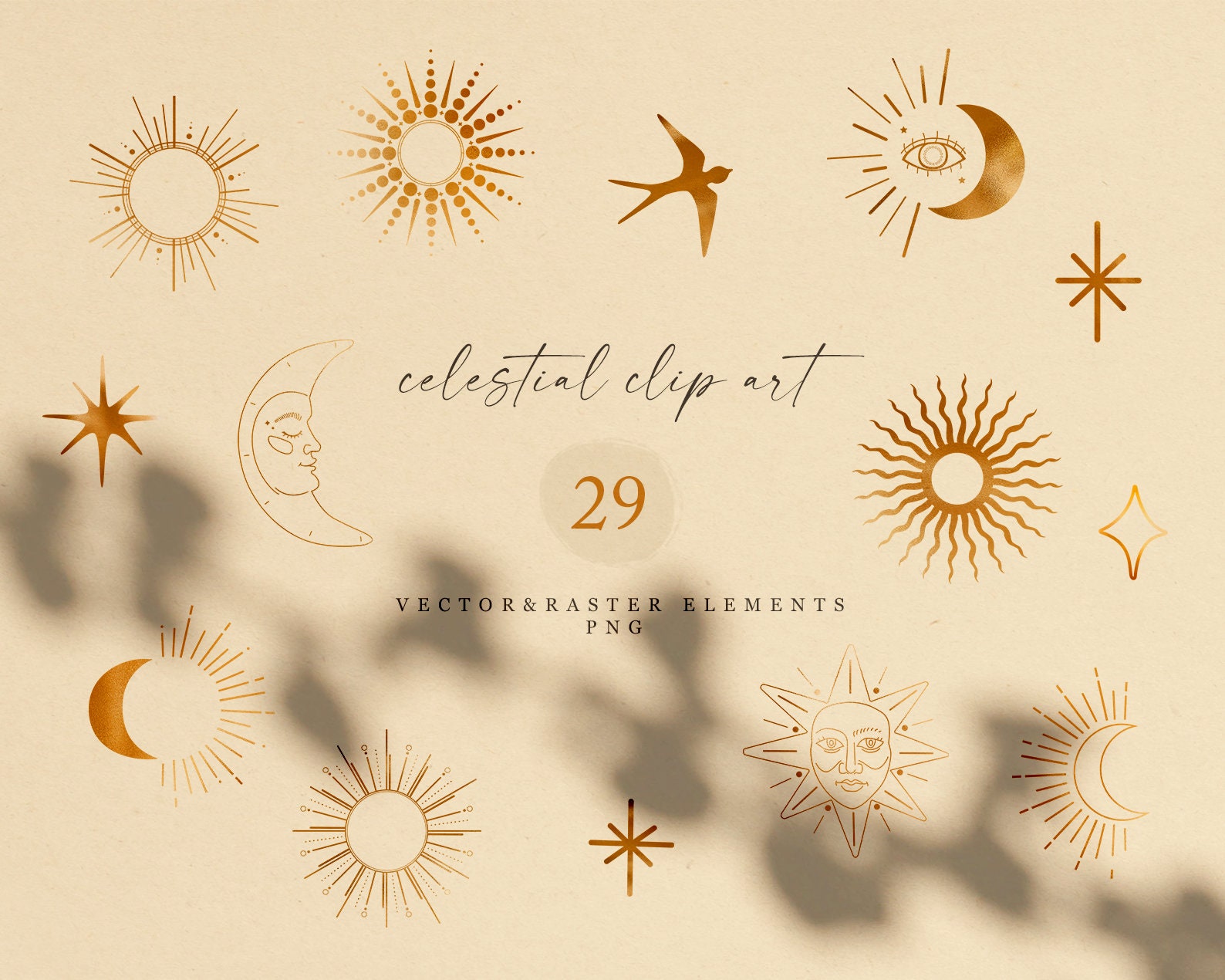 Sun Moon Boho Clipart Logo Art, Celestial Zodiac Esoteric Spiritual ...