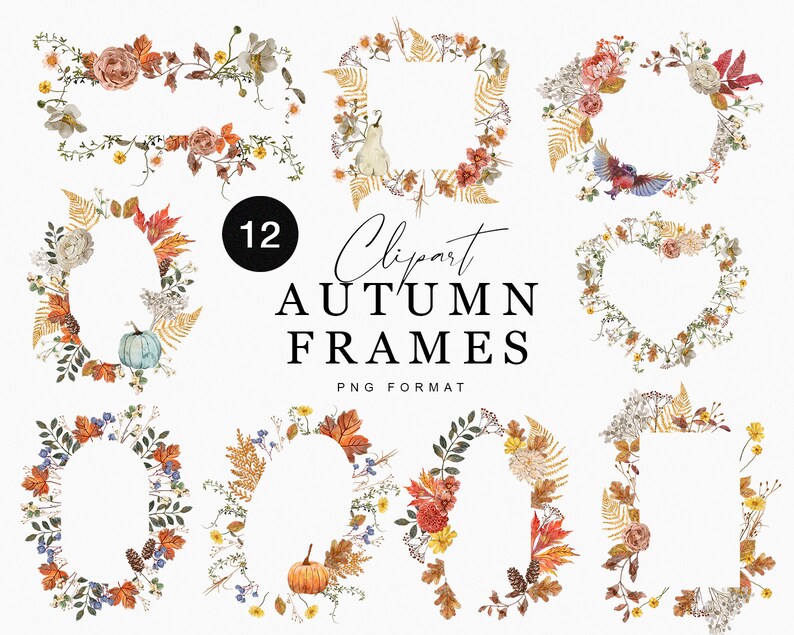 Watercolor Wildflower Wreath Clipart Dainty Floral Frame Fall - Etsy