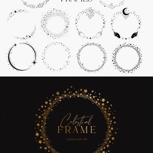 Celestial Cosmic Magic Clipart, Celestial Frames Hands Butterfly Moon ...