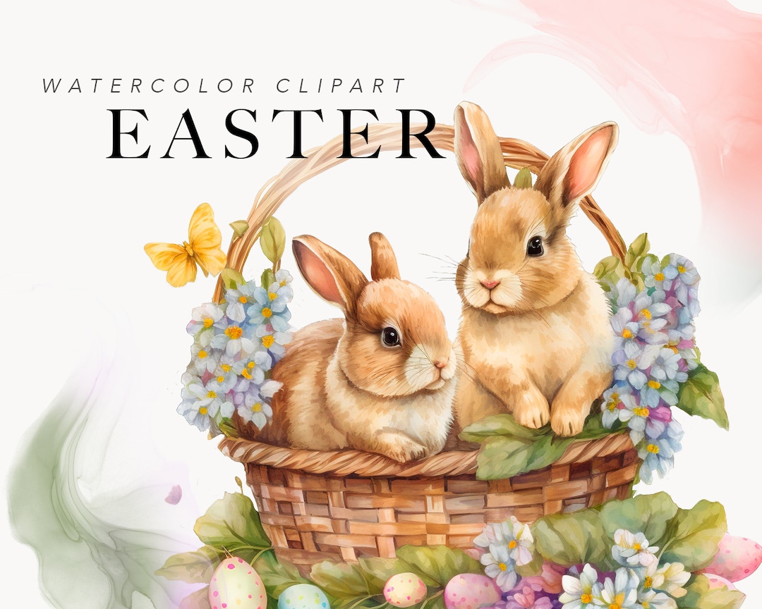 Easter Bunny Bunnies Basket Clipart - Cute Baby Rabbit - Easter Clip ...