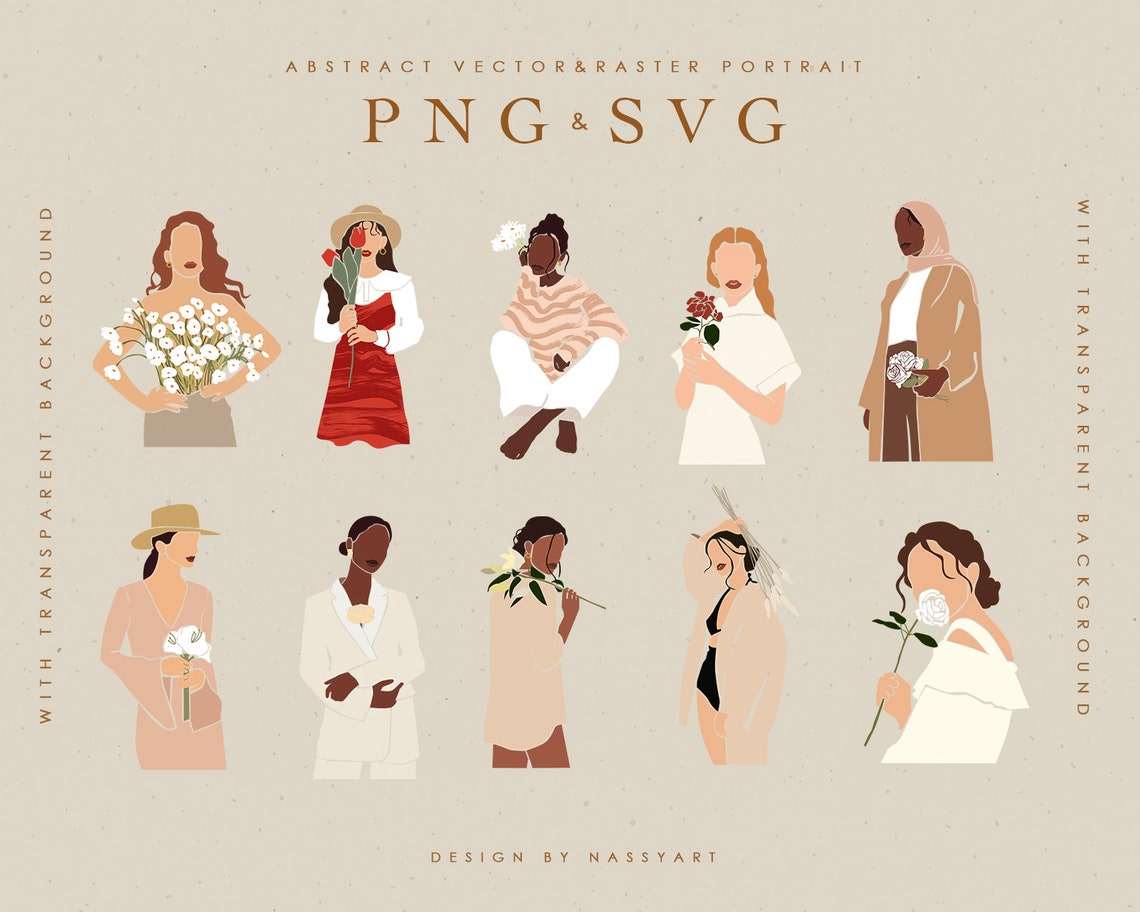 Woman Faceless Portraits SVG Minimal Boho Women Face Clip - Etsy