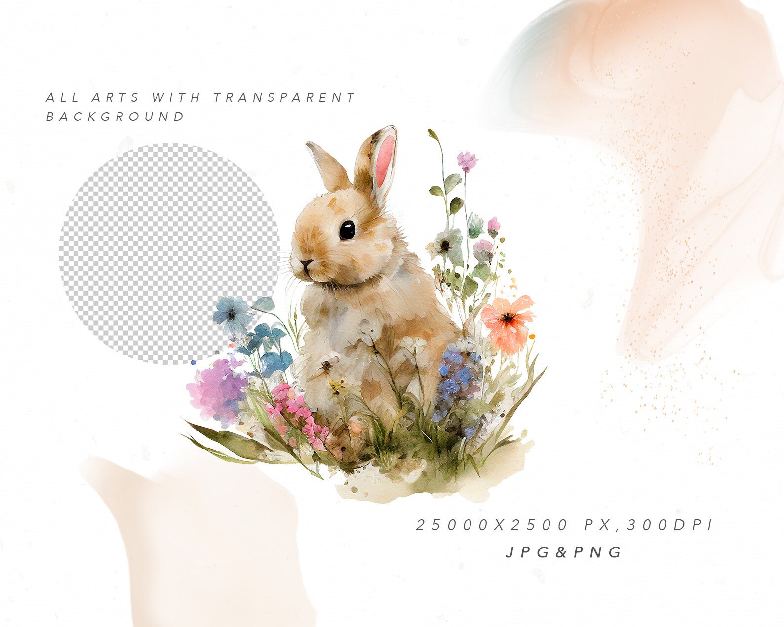 Watercolor Easter Bunny Clipart With Flowers, Spring Summer Baby Shower ...