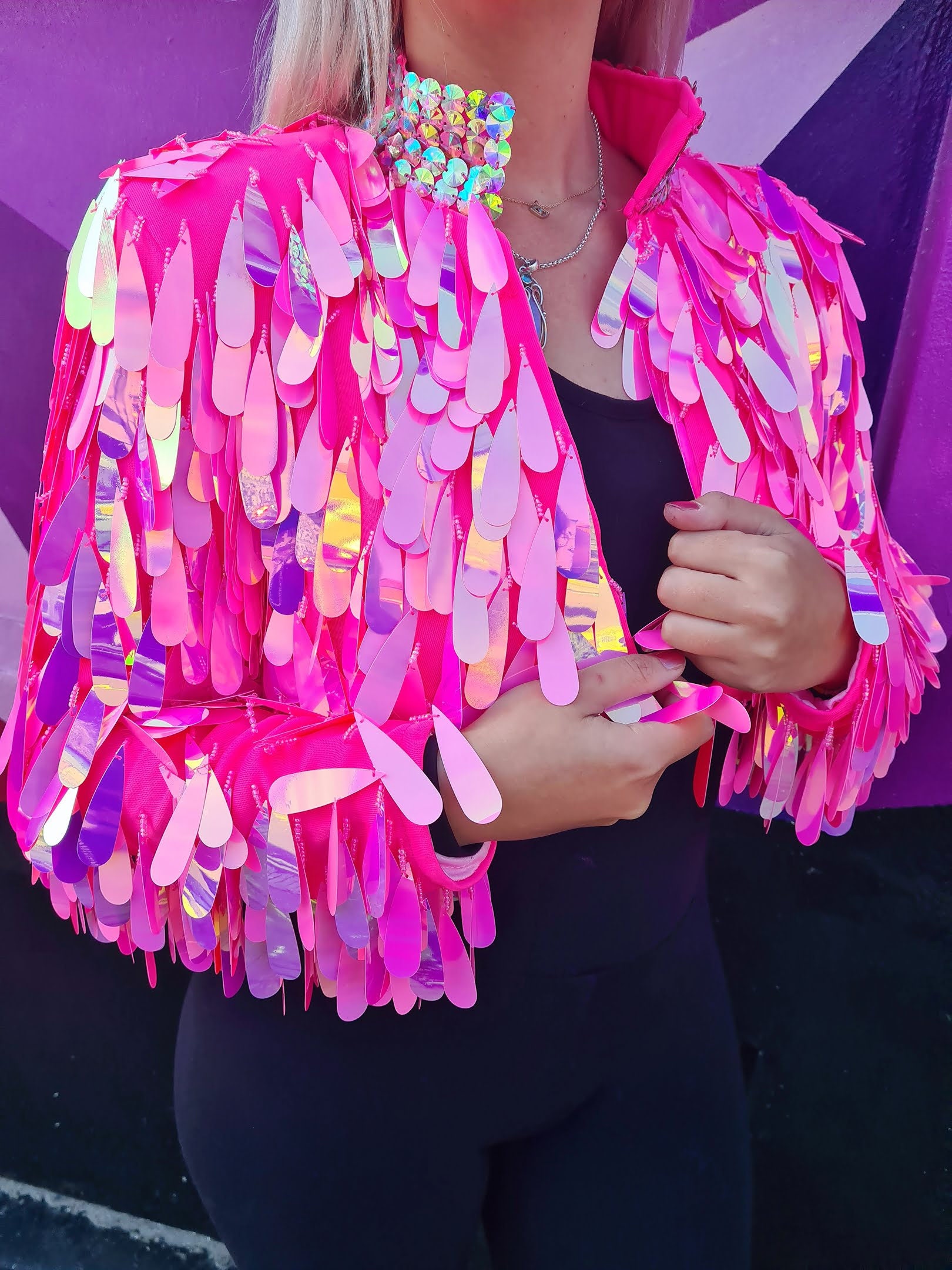 Sequin Jacket Pink Disco Going Out Partywear Kimono Festival Etsy