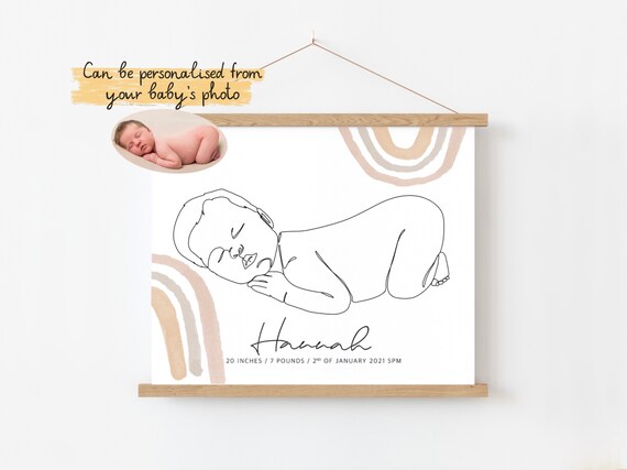 Baby Birth Stat Poster Custom Baby Line Art Poster Newborn - Etsy