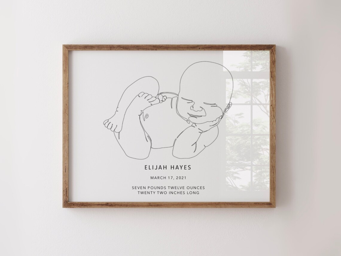 Baby Birth Stat Poster Custom Baby Line Art Poster Newborn - Etsy