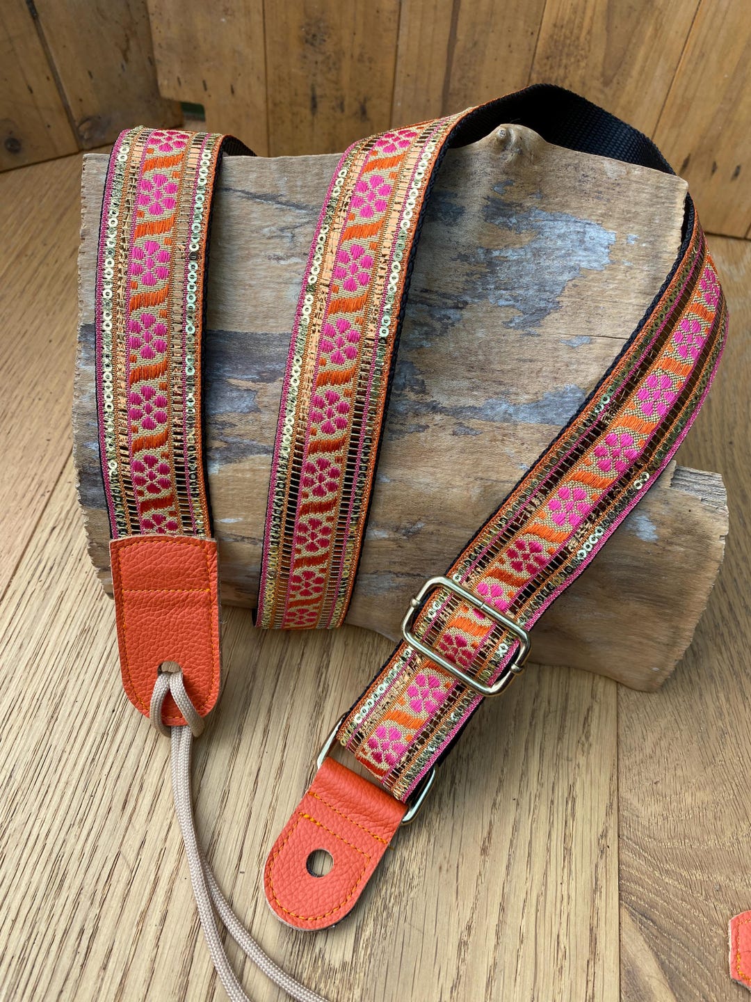 Ukulele Strap, Mandolin Strap - Narrow 32mm, 1 1/4 Inch - Orange & Pink ...