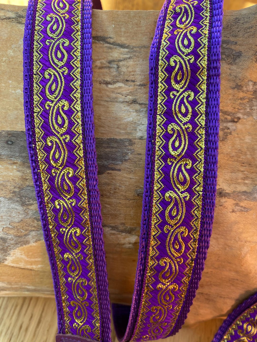 Ukulele Strap, Mandolin Strap- 25mm, 1 Inch - Purple and Gold Paisley ...