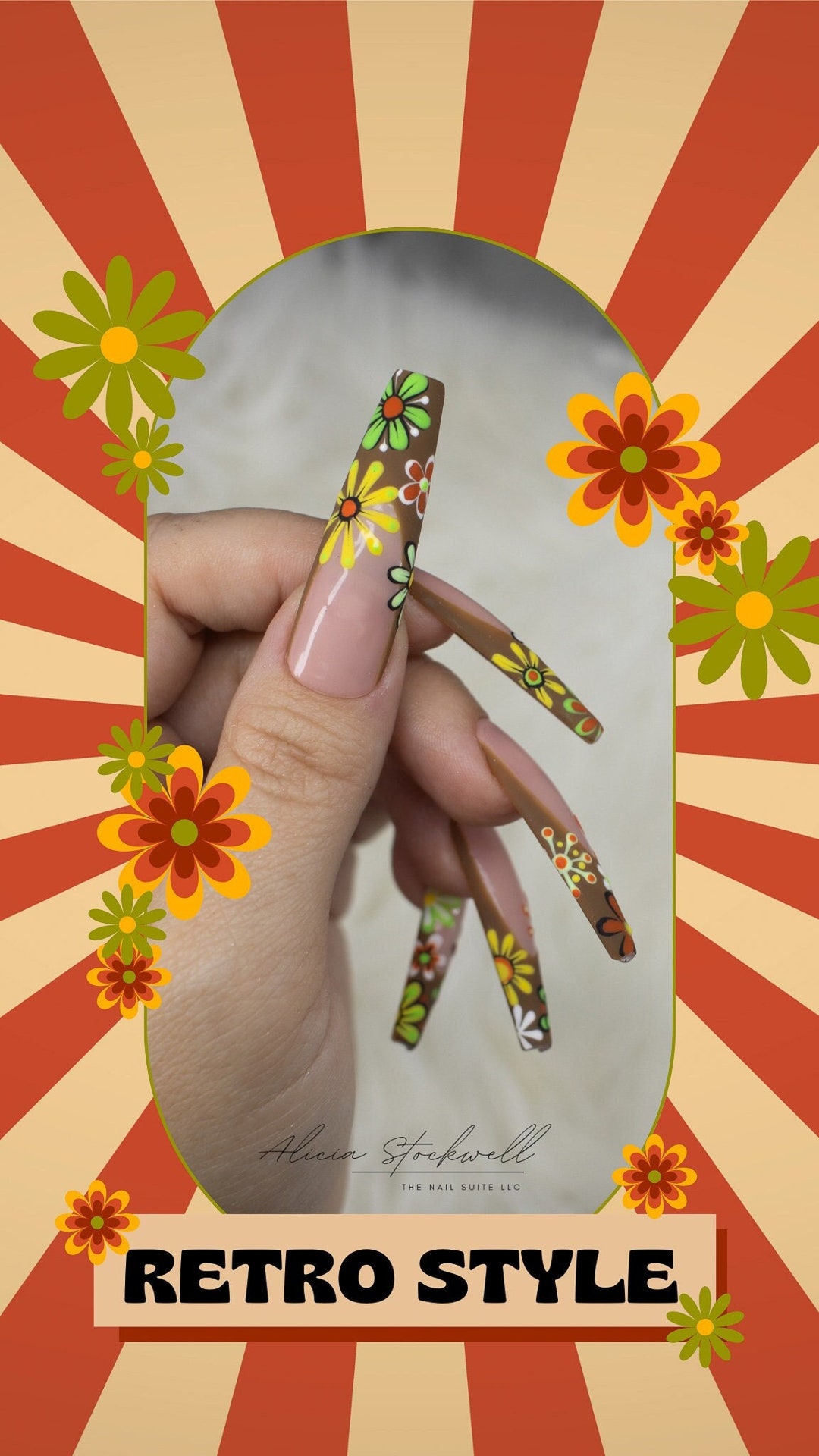 Retro Daisy Nails EDC Nails Custom Nails Abstract Nails Daisy Nail ...