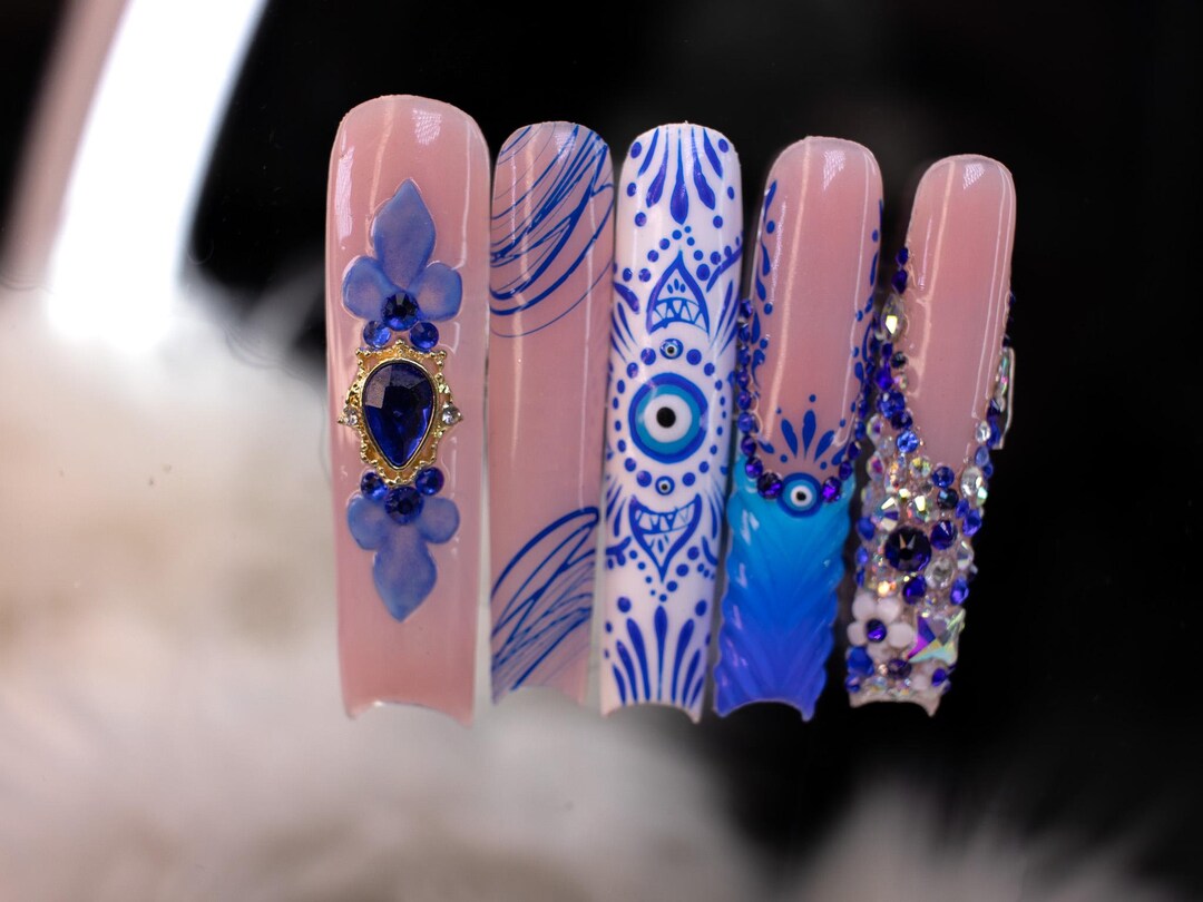 Clase Azul Nails, Tequila Nails, Evil Eye Press on Nails, Tequila Lime ...