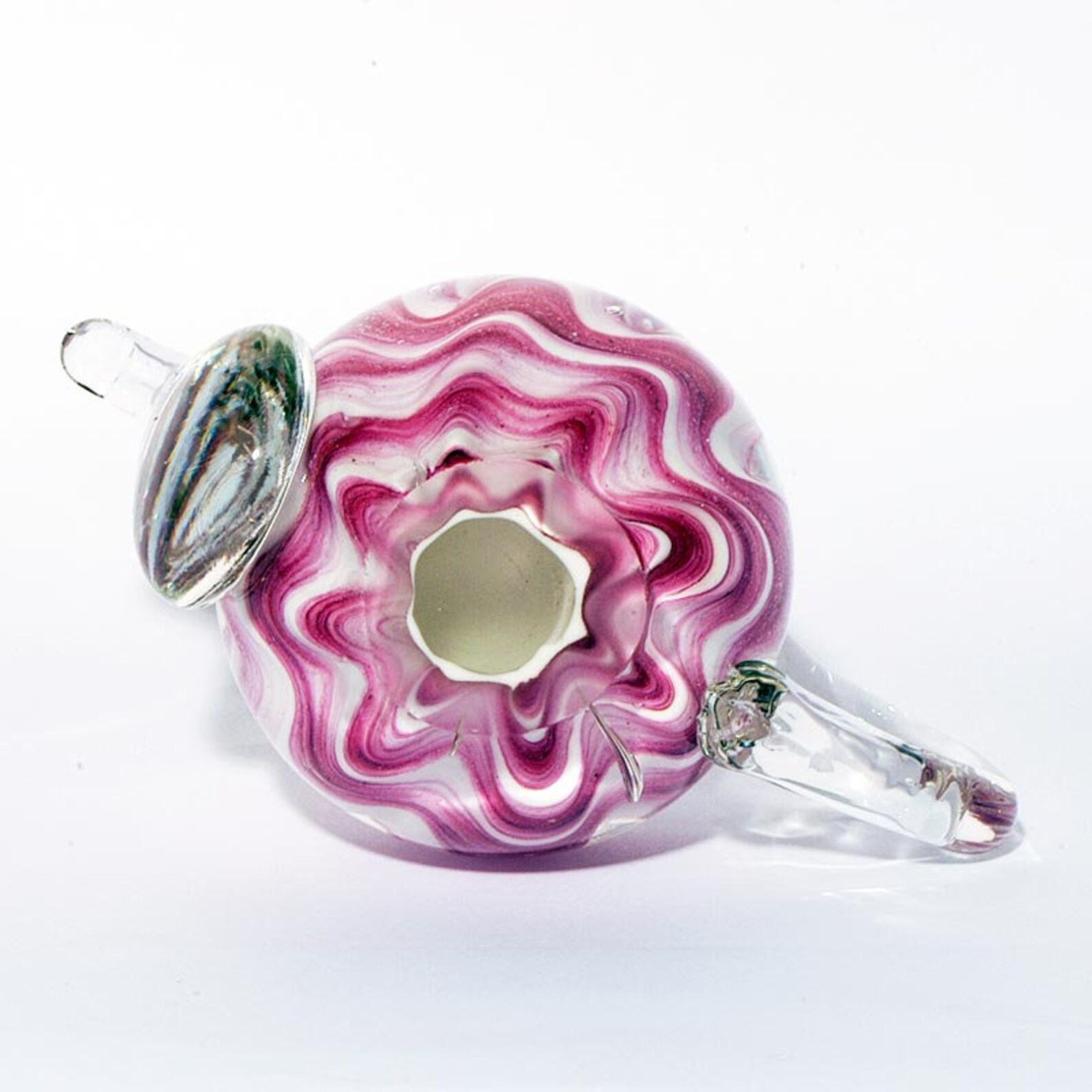 Handmade Decorative Glass Teapot With Pink and White Swirls Ideal as a ...