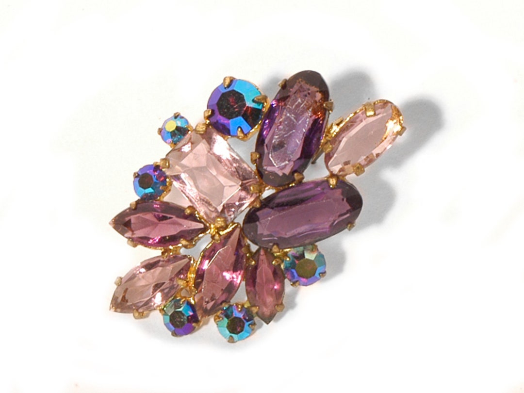 1950's Brooch, Purple Stone Brooch, 1950's Stone Brooch, 1950's Multi ...