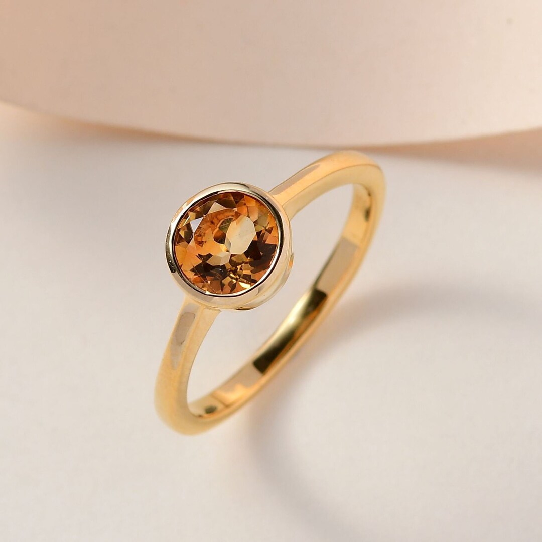 TJC Citrine Solitaire Ring for Women in Yellow Gold Plated 925 Sterling ...