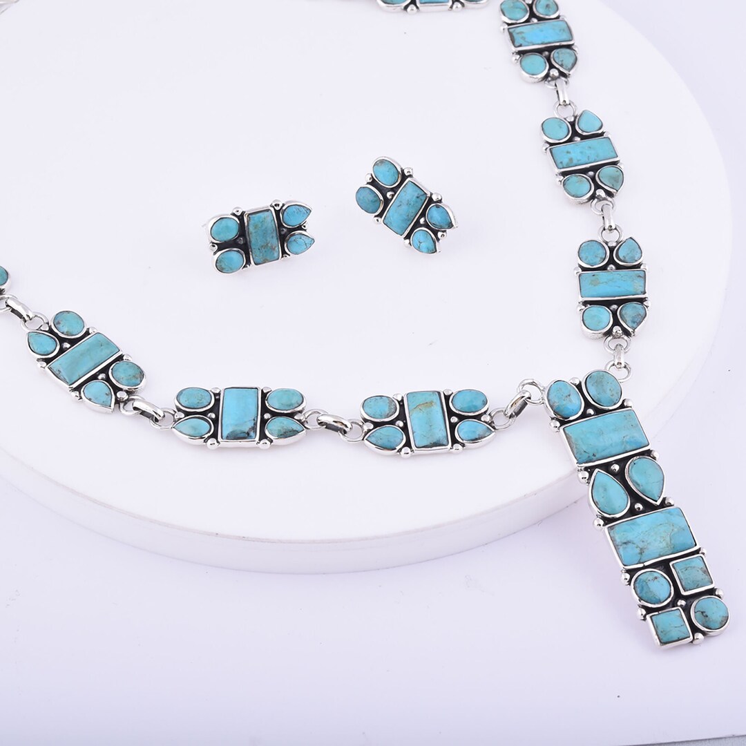 Santa Fe 2 Piece Set 51 Ct. Artisan Crafted Turquoise Necklace - Etsy