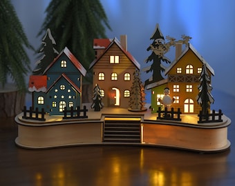 Wooden Light up Houses - Etsy UK