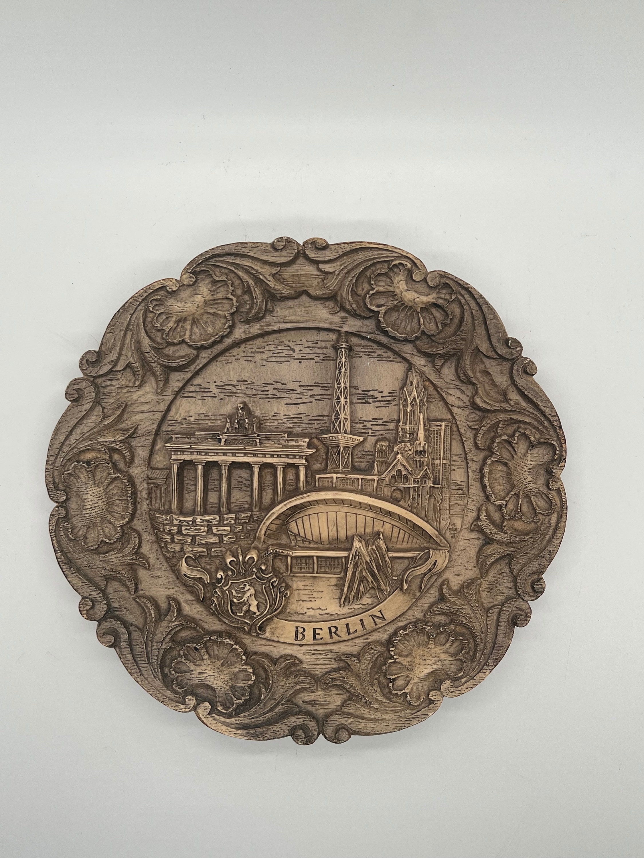 Vtg. Carved Wooden Souvenir Plate. - Etsy