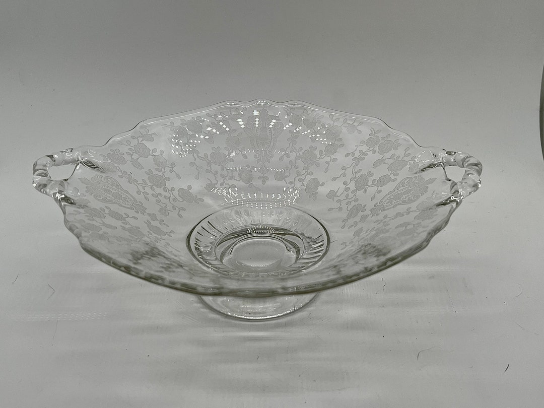 Vtg Cambridge Rose Point Etched Glass Candy Dish - Etsy
