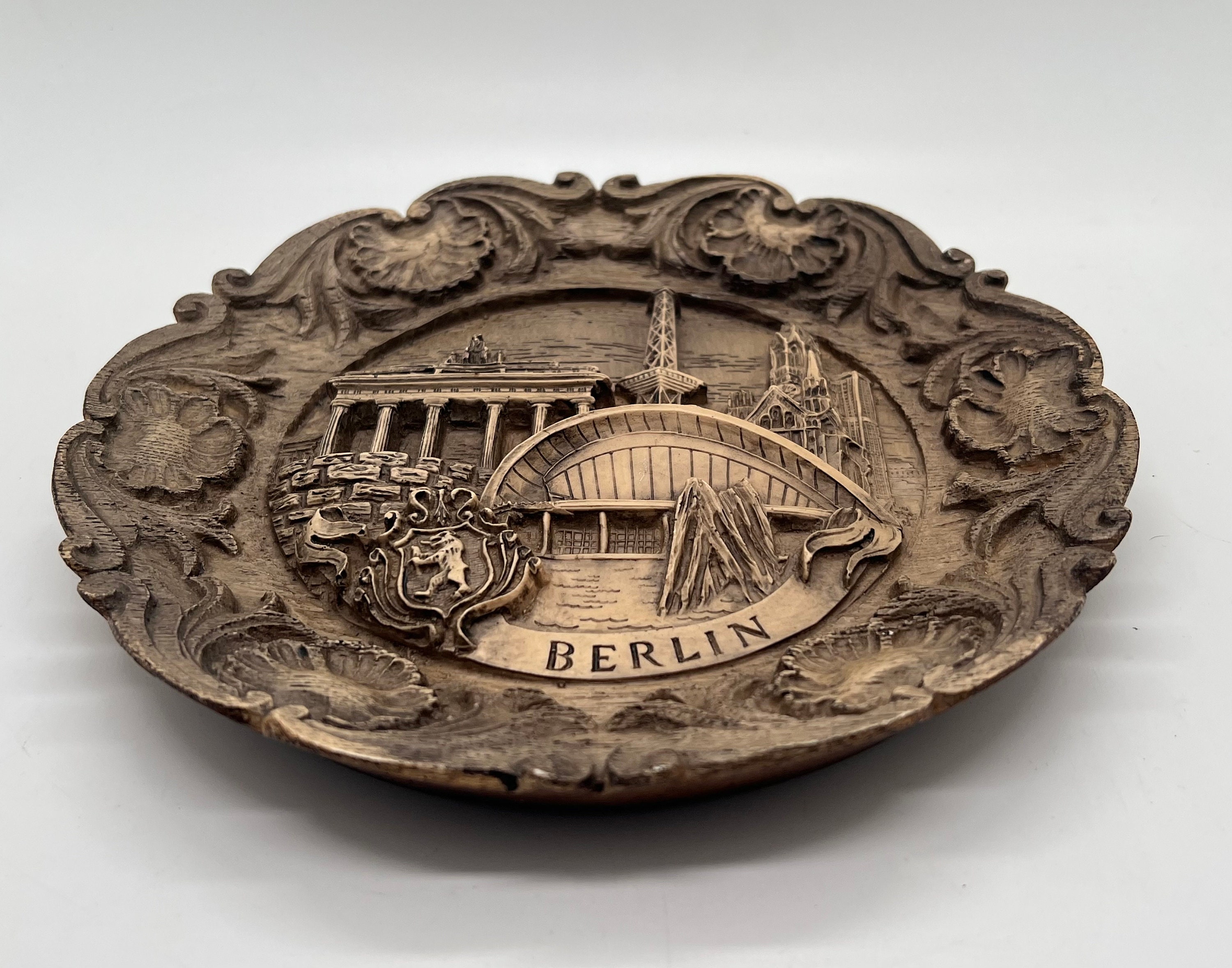 Vtg. Carved Wooden Souvenir Plate. - Etsy