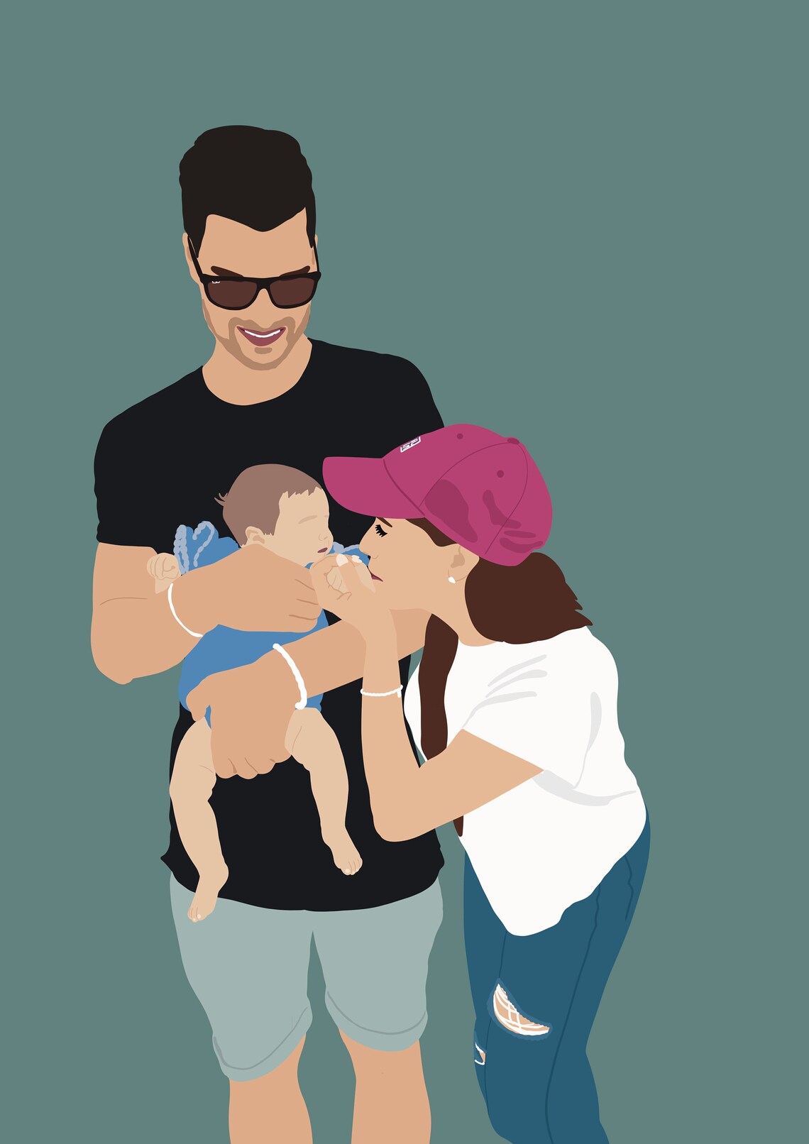 Father's Day Illustration Personalized Family Drawing | Etsy