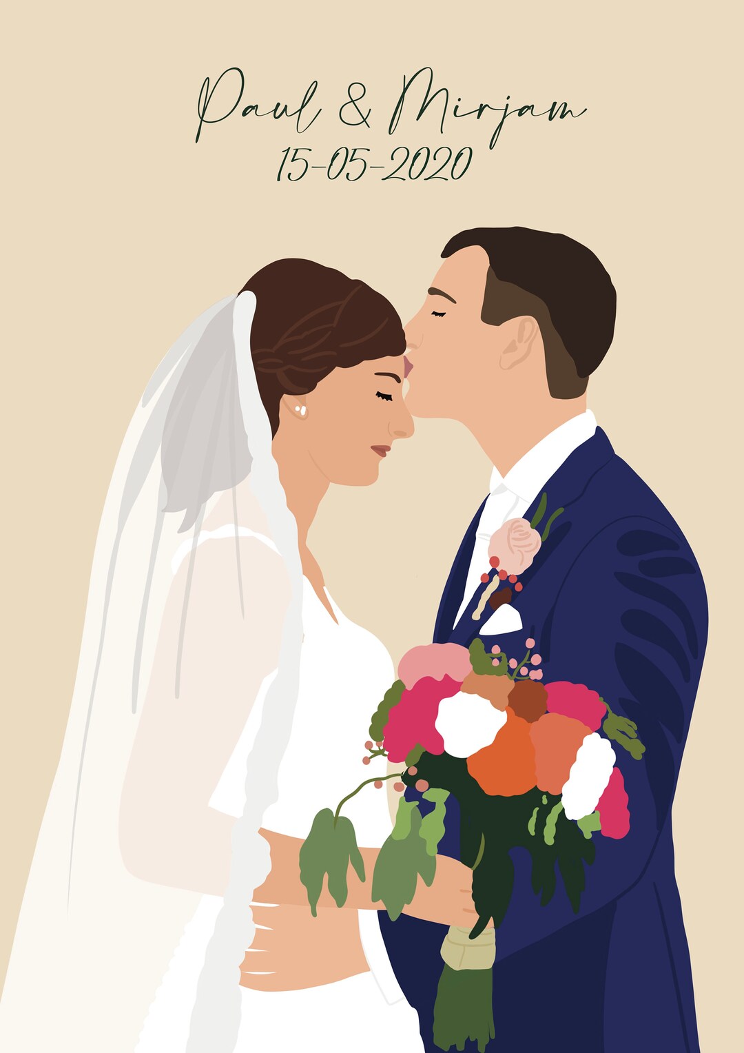 Wedding Illustration-personalized Wedding Drawing original Gift for the ...