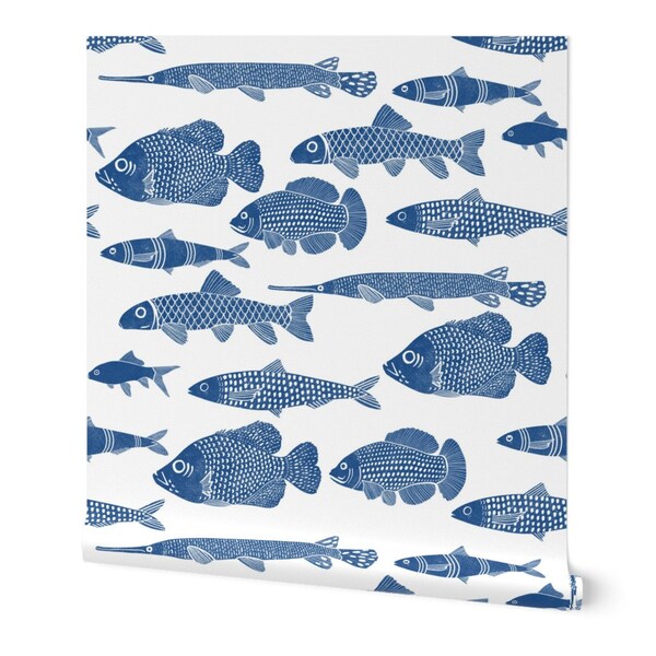 Peel and Stick Block Blue Wallpaper - Etsy