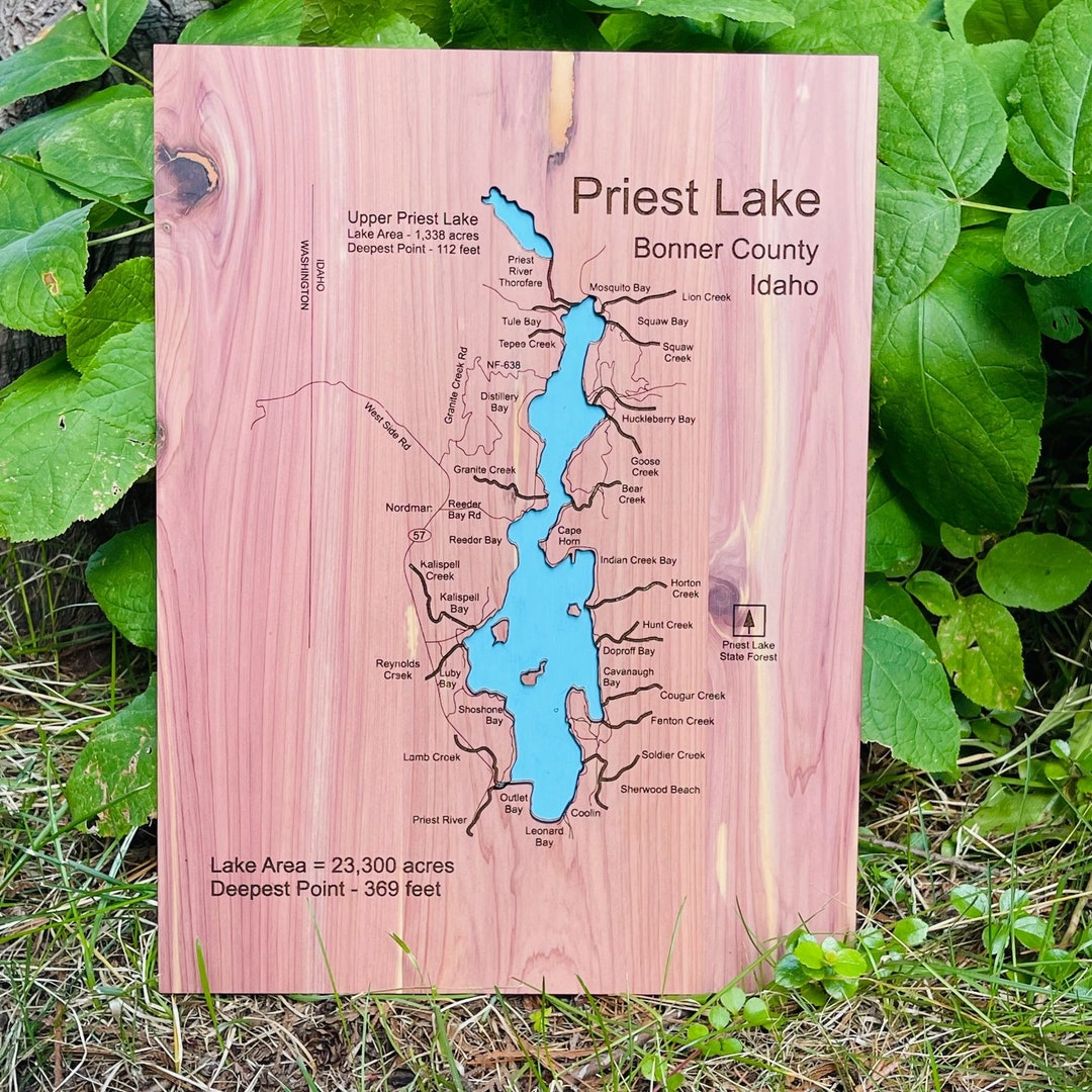 Priest Lake, Idaho Wood Engraving - Lake Sign - Lake Wall Hanging ...