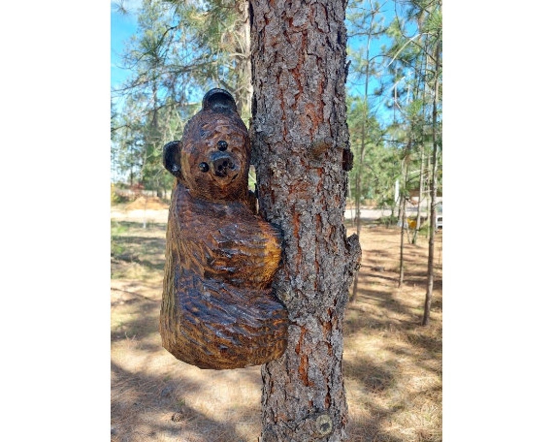 Chainsaw Carved Climbing Bear 15" Made for Posts, Corners, Poles, Trees ...
