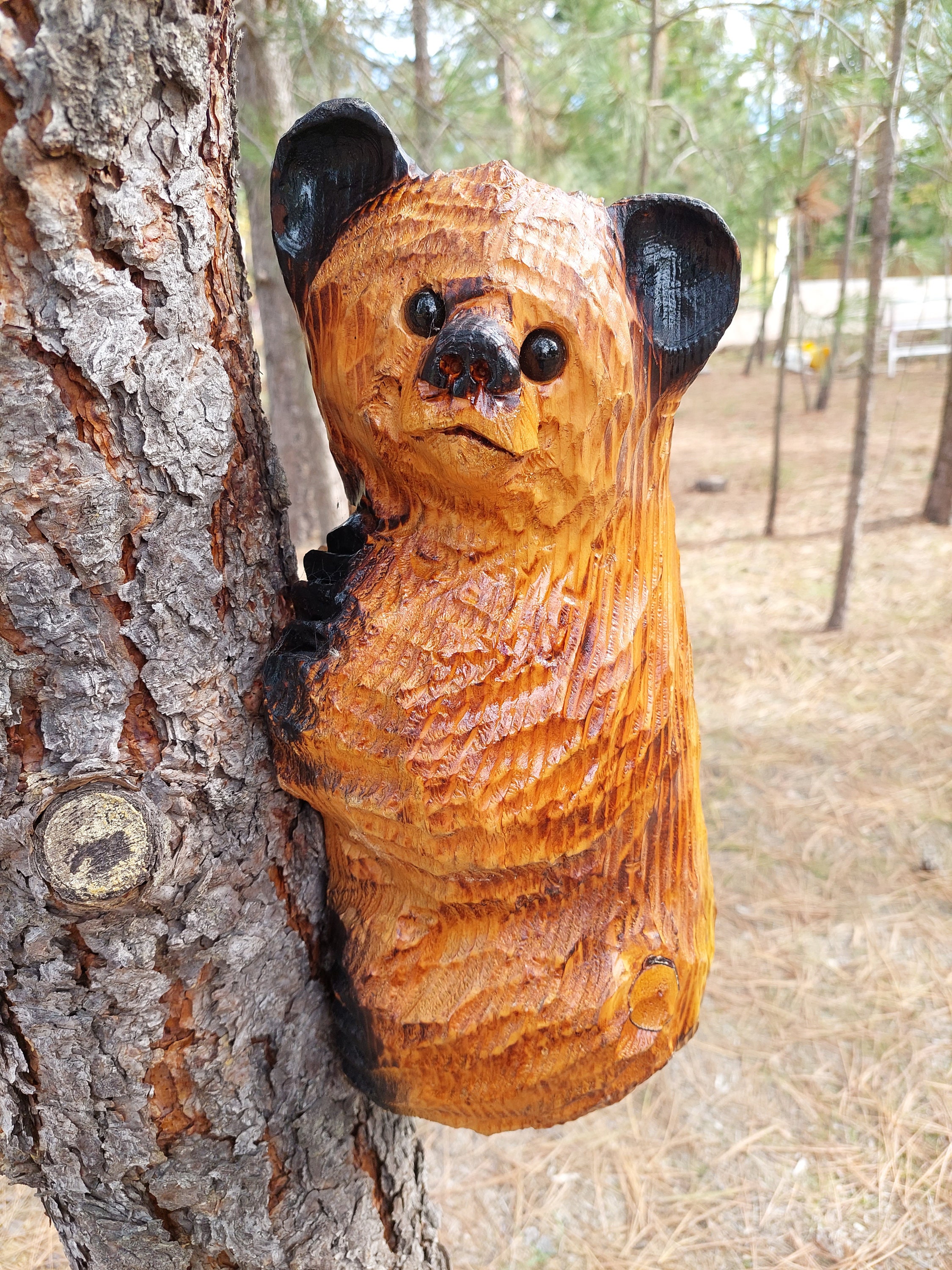 Chainsaw Carved Climbing Bear 15" Made for Posts, Corners, Poles, Trees ...