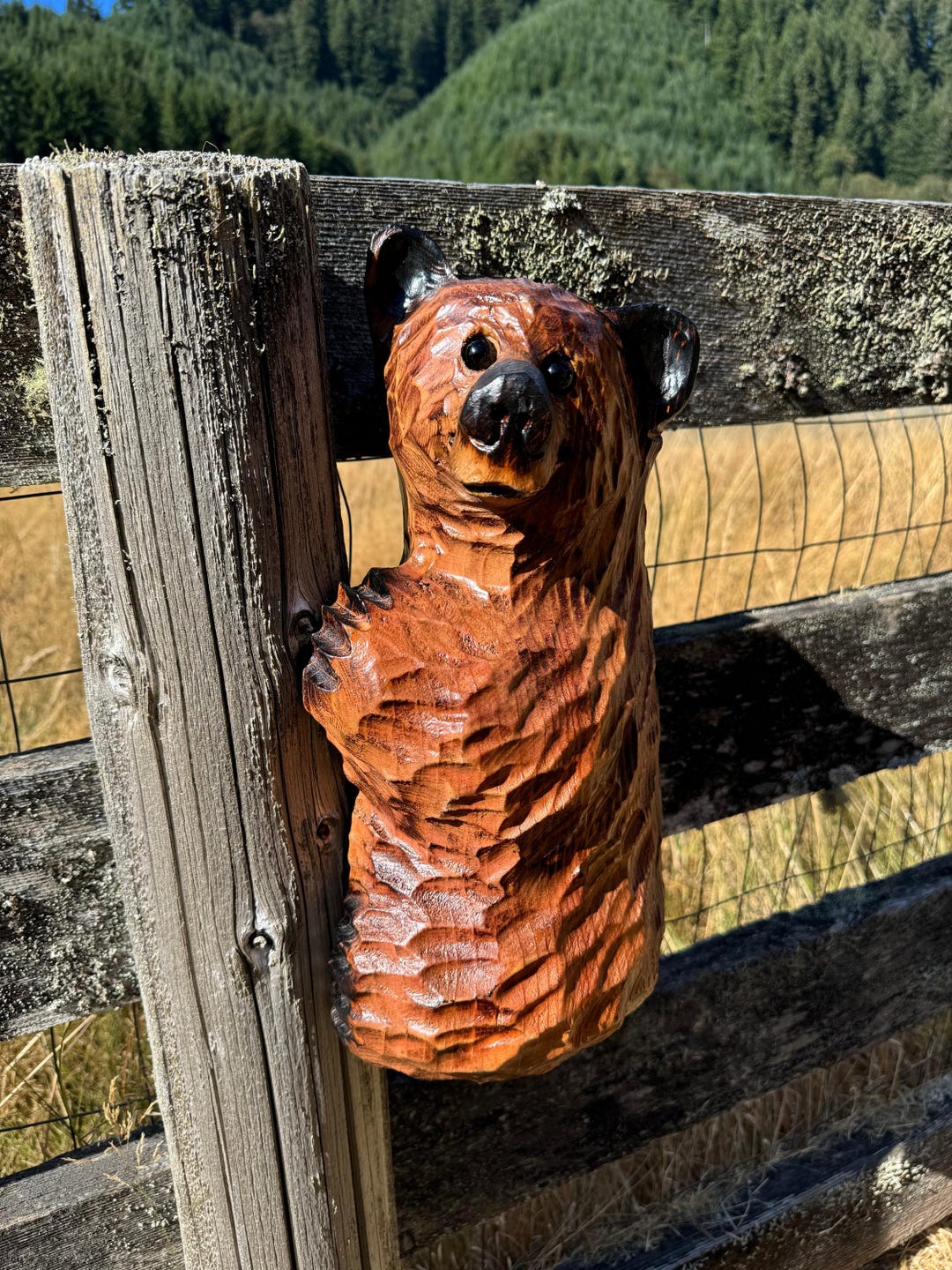 Wood Carved Climbing Bear for Posts, Poles, Trees, and More - 15 Inches ...