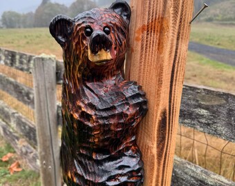 Wood Carved Climbing Bear for Posts, Poles, Trees, and More - 15 Inches ...