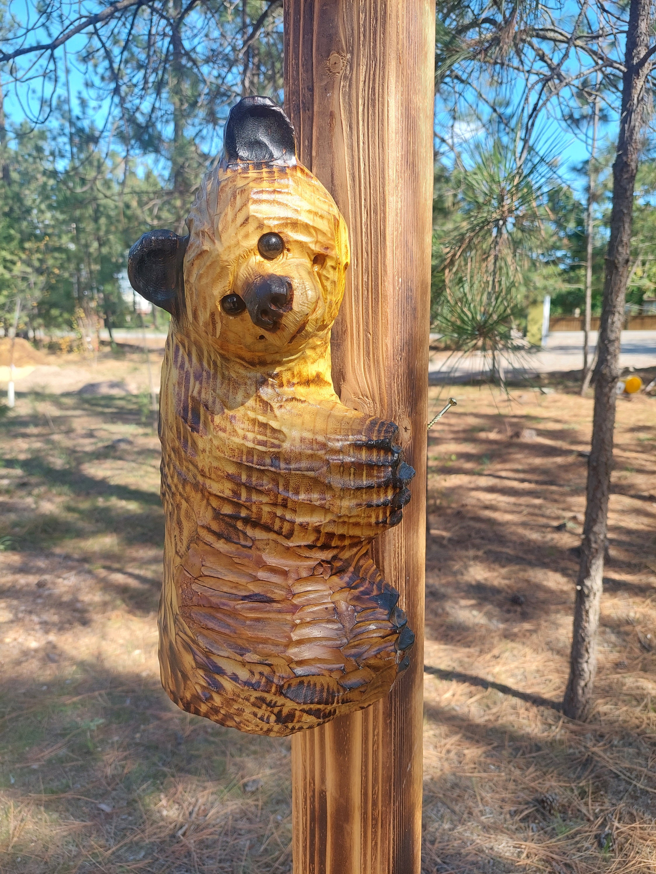 Chainsaw Carved Climbing Bear 15" Made for Posts, Corners, Poles, Trees ...
