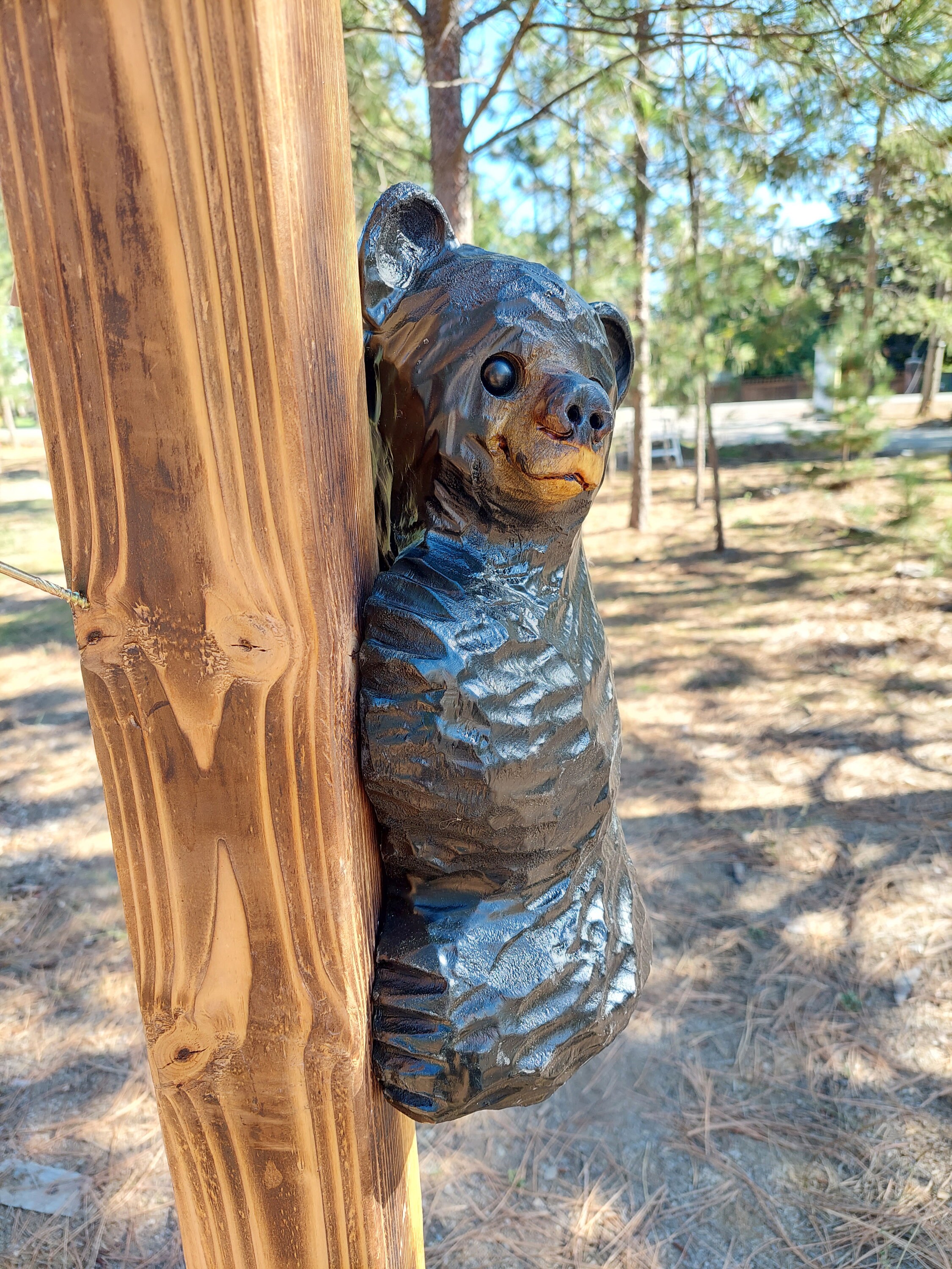Chainsaw Carved Climbing Bear 15 Made for Posts, Corners, Poles, Trees ...