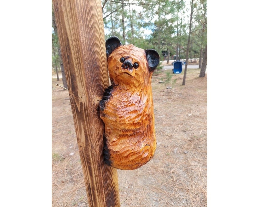 Chainsaw Carved Climbing Bear 15" Made for Posts, Corners, Poles, Trees ...
