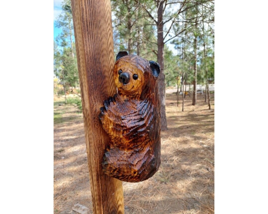 Chainsaw Carved Climbing Bear 15" Made for Posts, Corners, Poles, Trees ...