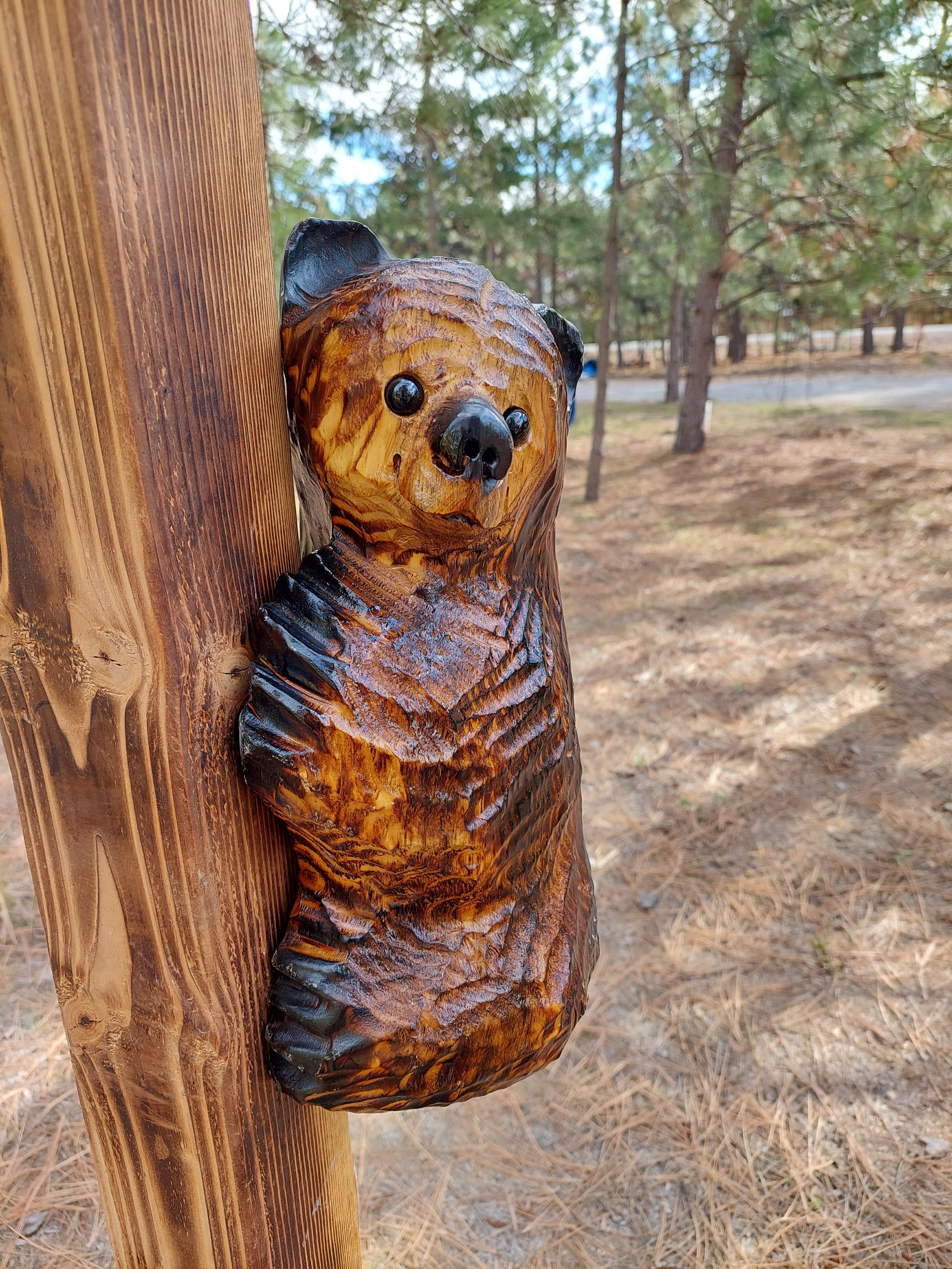 Chainsaw Carved Climbing Bear 15 Made for Posts, Corners, Poles, Trees ...