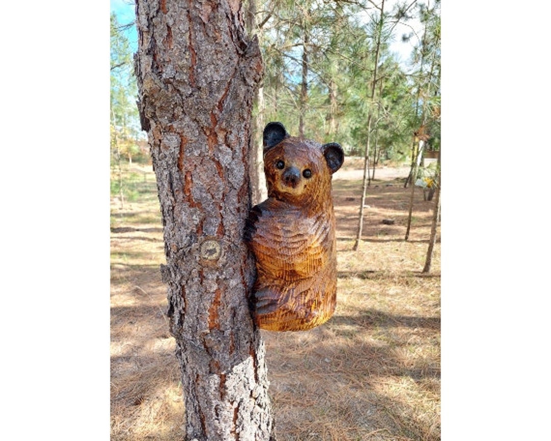 Chainsaw Carved Climbing Bear 15" Made for Posts, Corners, Poles, Trees ...