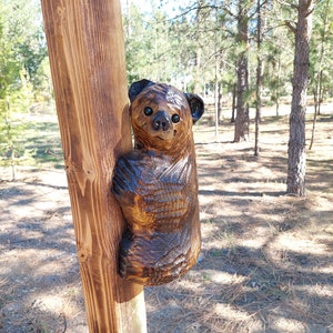Chainsaw Carved Climbing Bear 15" Made for Posts, Corners, Poles, Trees ...