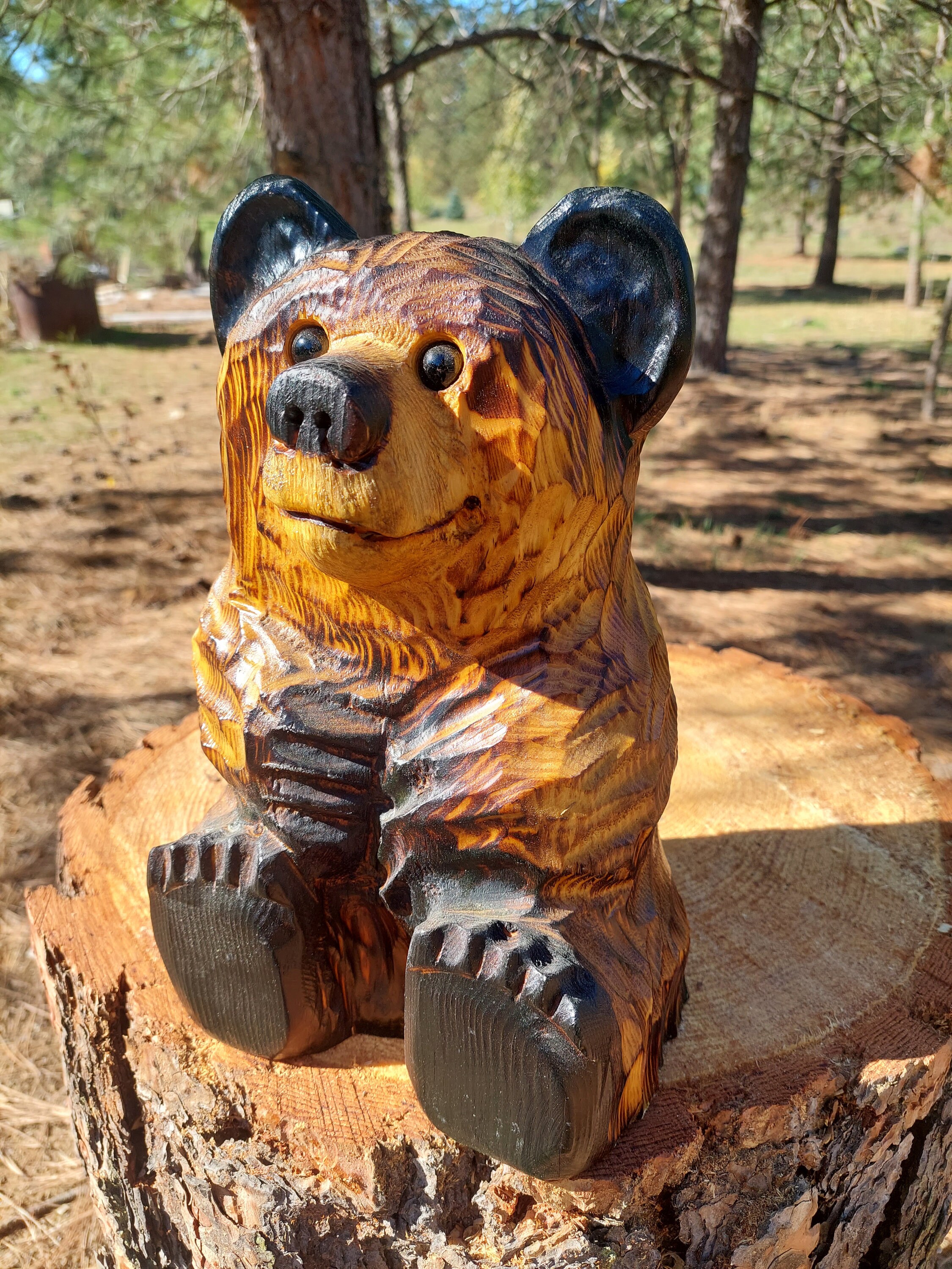 Handcrafted 12'' Sitting Wood Carved Chainsaw Bear - Etsy