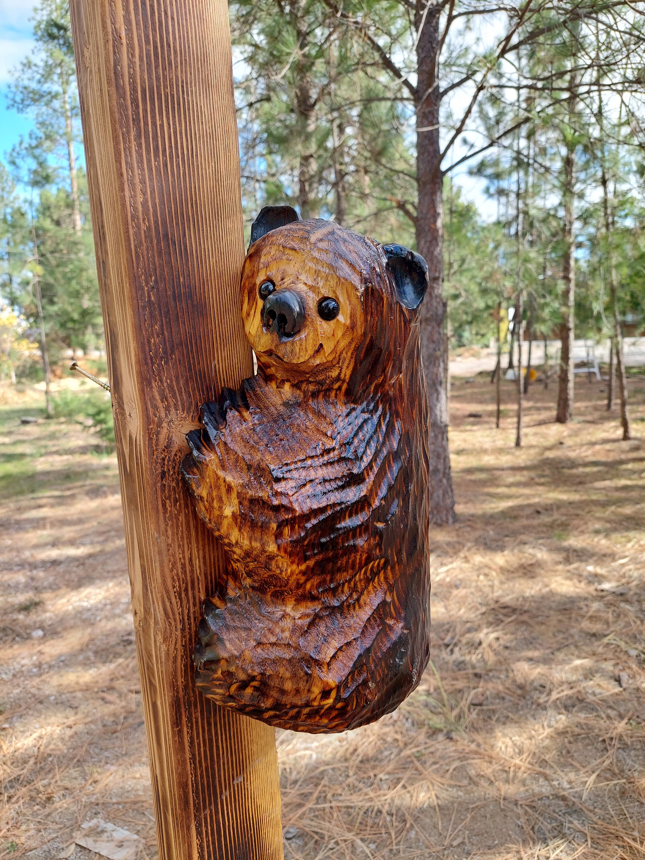 Chainsaw Carved Climbing Bear 15 Made for Posts, Corners, Poles, Trees ...