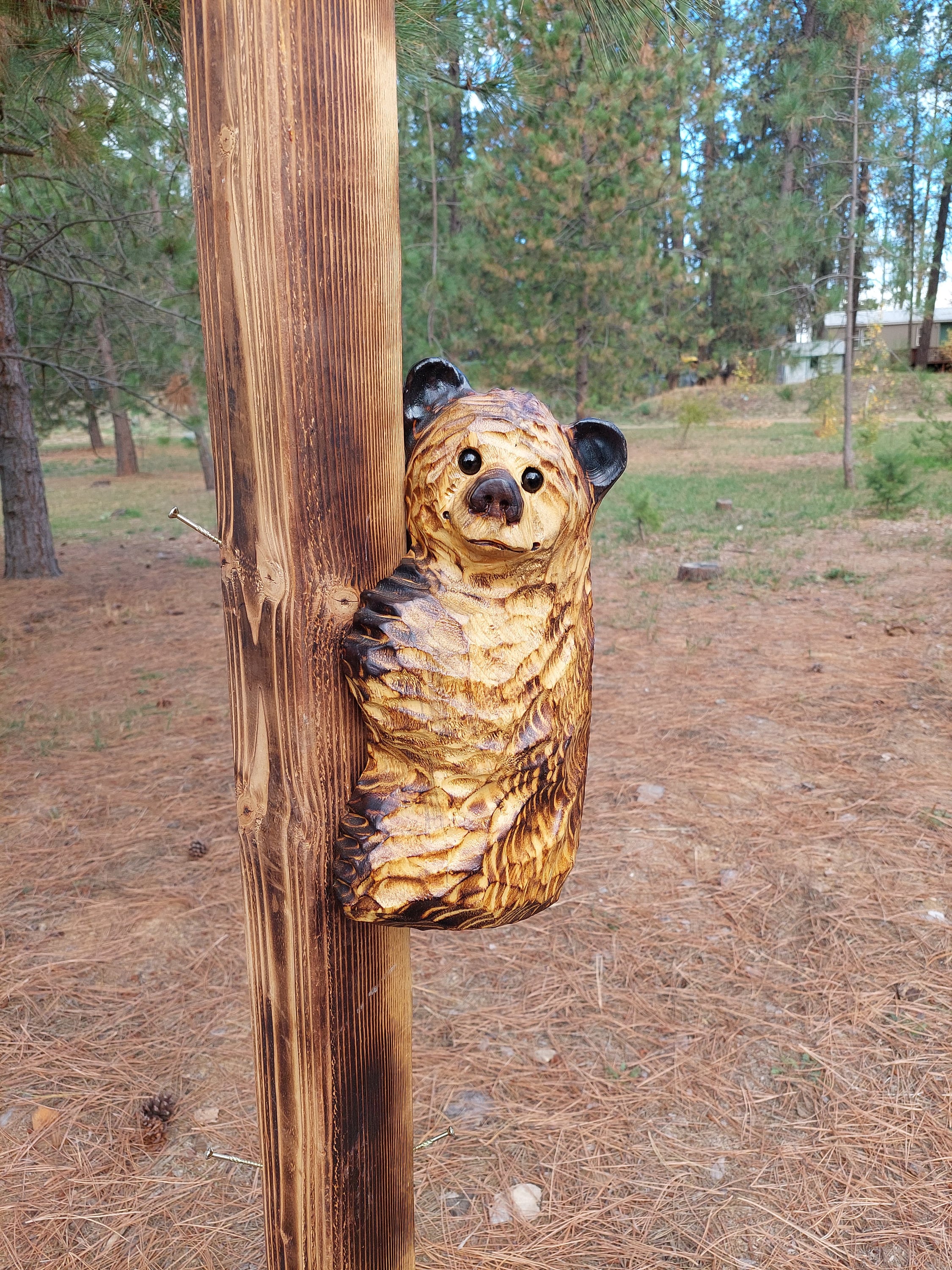 Chainsaw Carved Climbing Bear 15 Made for Posts, Corners, Poles, Trees ...