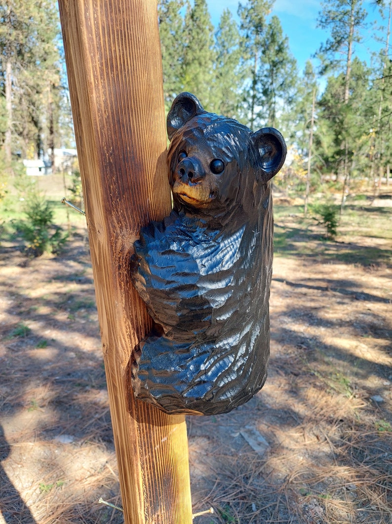 Chainsaw Carved Climbing Bear 15 Made for Posts, Corners, Poles, Trees ...