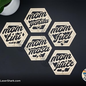 Mom Themed Coasters & Holder SVG Laser Cut Files for Glowforge Laser ...
